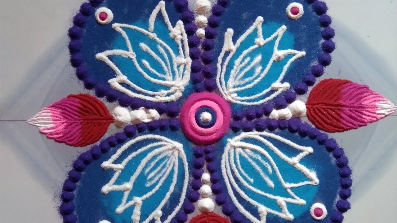 Latest Lotus Flower Rangoli design||Colorful easy rangoli designs - YouTube