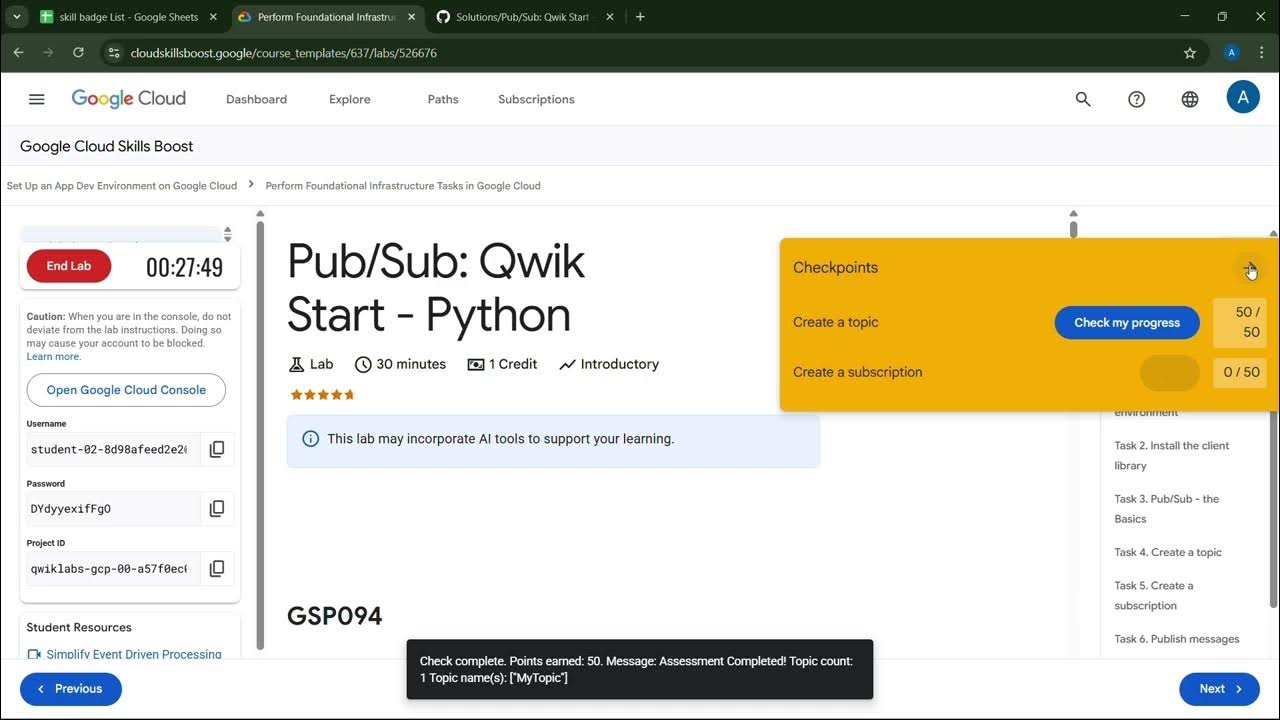 Pub/Sub: Qwik Start - Python || #gsp094 || By Arcade Helper - YouTube