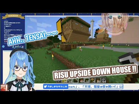 Suisei visit Risu upside down house in Minecraft. - YouTube