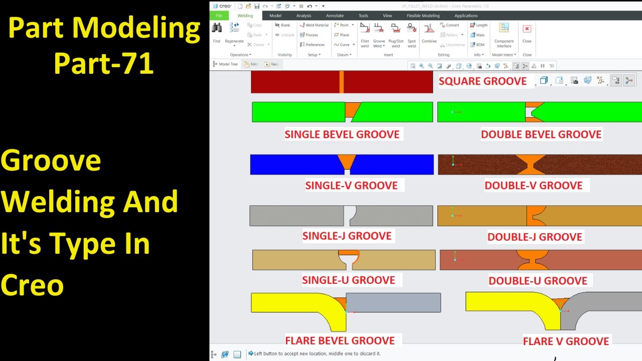 #71 Creo Part Modeling- Different Types Of Groove Welding - YouTube