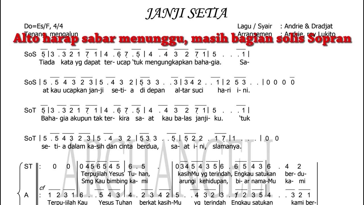 Alto Janji Setia (lagu untuk Sakramen Pernikahan) #satbguides #weddingsong #gereja #paduansuara ...