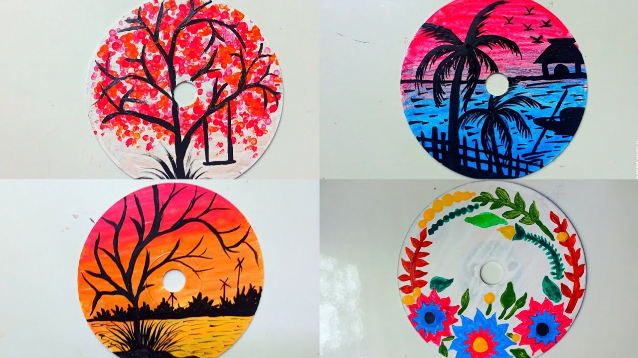 4 beautiful cd decoration/Cd painting ideas/Cd craft ideas/Diy cd ...
