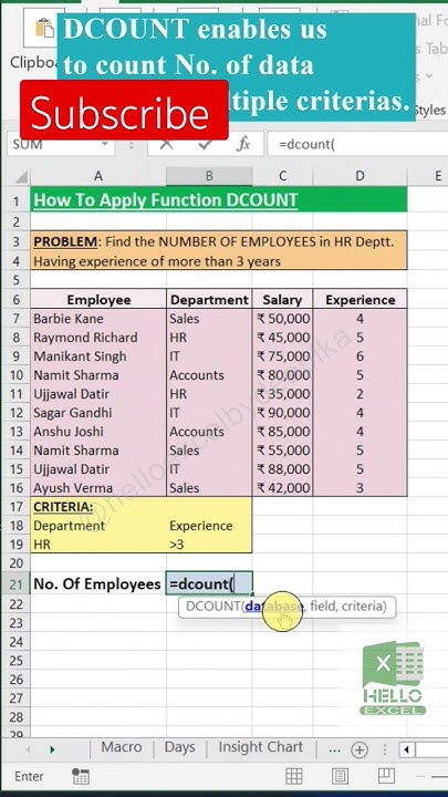 New Function Alert ⚠️ Dcount 🤩 Shorts Exceltips Excel365 Viral Exceltricks Excel Msexcel