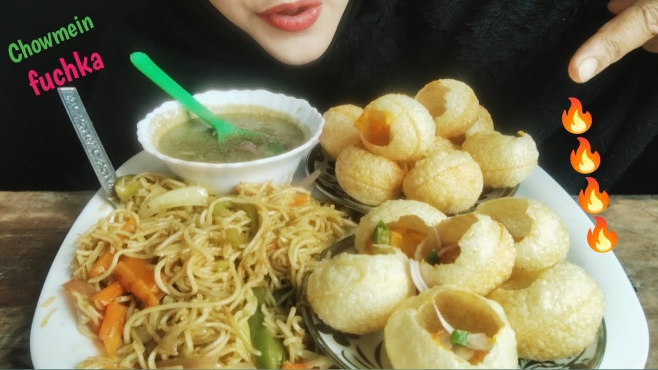 ASMR EATING STREET FOOD||CHOWMEIN*PANIPURI*FUCHKA EATING CHALLENGE ...