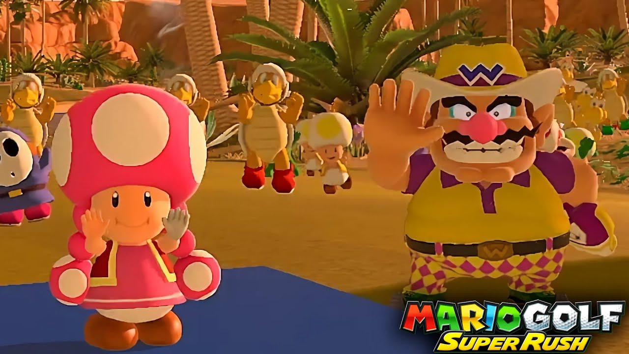 Mario Golf Super Rush Toadette vs Toad vs Waluigi vs Wario in Spiky ...