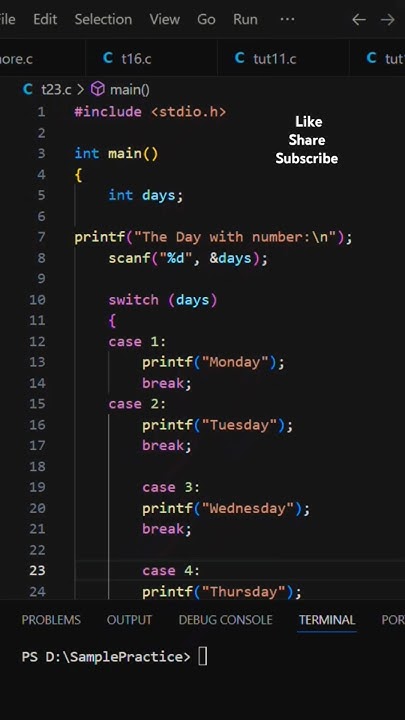 Days With Number Code in C Language In VS Code. #codequest #coding #clanguage #ytshorts - YouTube