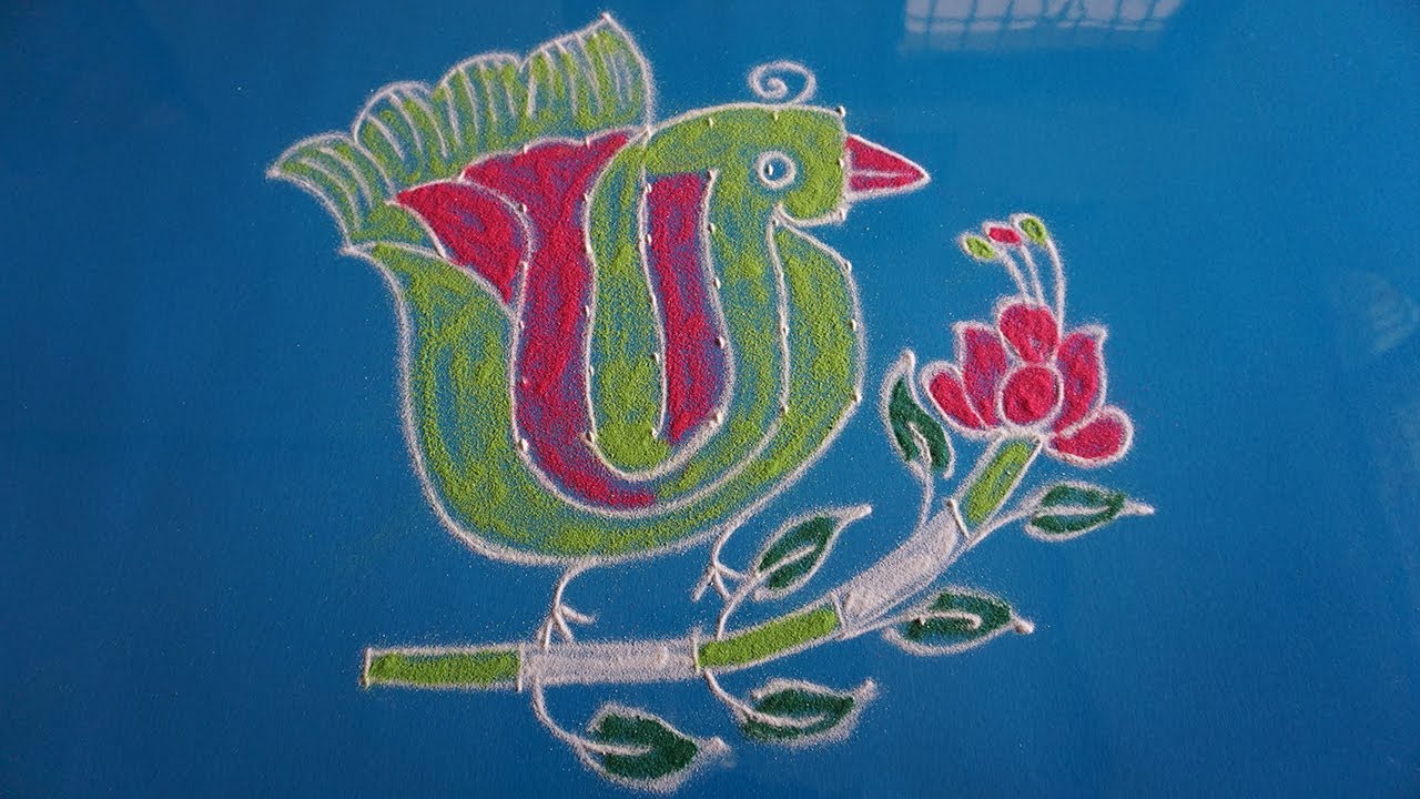 Very Easy Birds Rangoli For Beginners With Colours || Grameena Rangoli ...