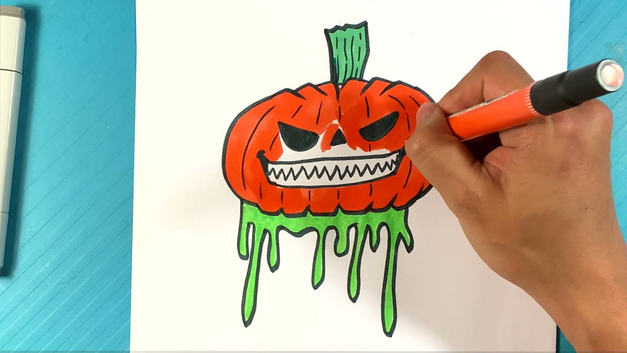 EASY How to Draw PUMPKIN SLIME - Halloween Drawings - YouTube
