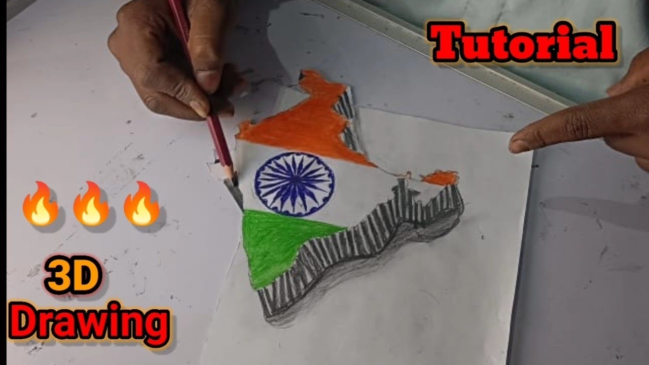 How to draw Indian 3D map || How to draw republic day drawing || 3D ...
