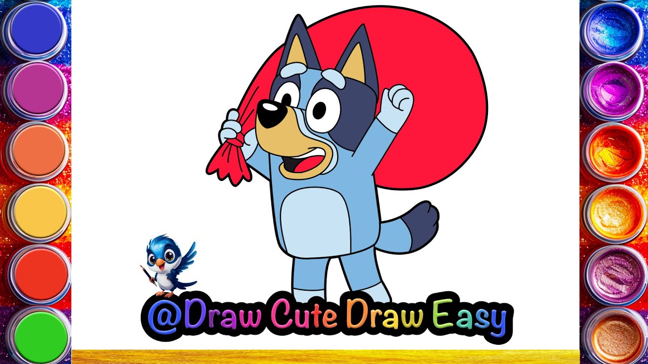 How to draw bluey💙💙💙🌈 | step-by-step bluey drawing| colouring | drawingforkids | bluey drawing 🐶 ...