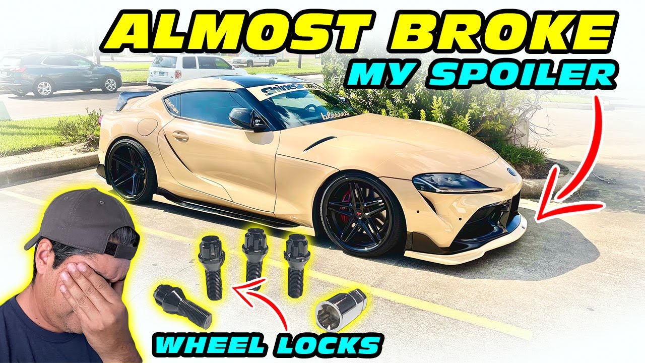 ALMOST BROKE MY SPOILER 😭 & NEW Wheel locks INSTALL - SUPRA MK5 - YouTube