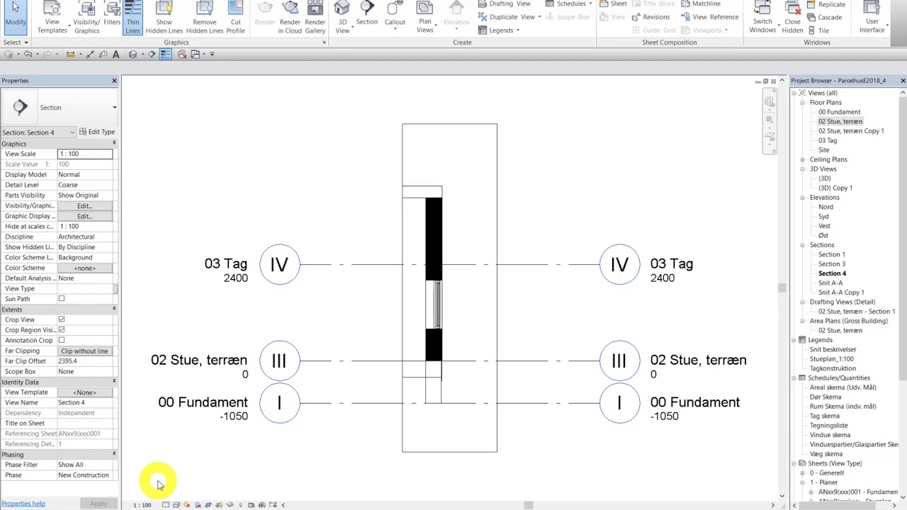 Revit Oprettelse af snit ved vindue 1af4 - YouTube