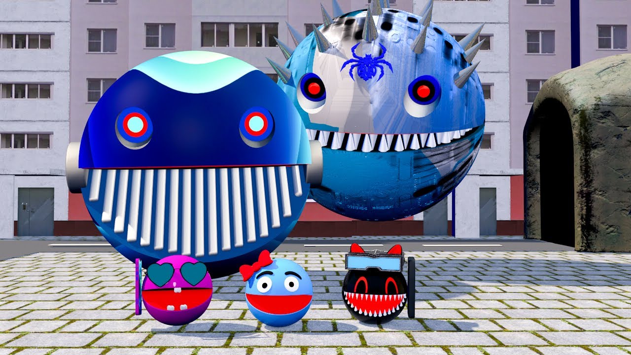Pacman & Ms Pacman & Robot Pacman VS Evil Black Spiky Pacman In Amazing ...