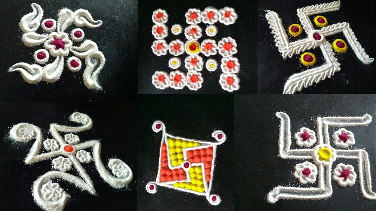 Quick and Easy Basic 5 Types Swastik Rangoli Design for Beginners - YouTube