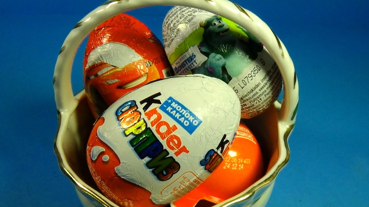 4 Surprise eggs Маша и медведь Disney PIXAR Monsters University Cars ...