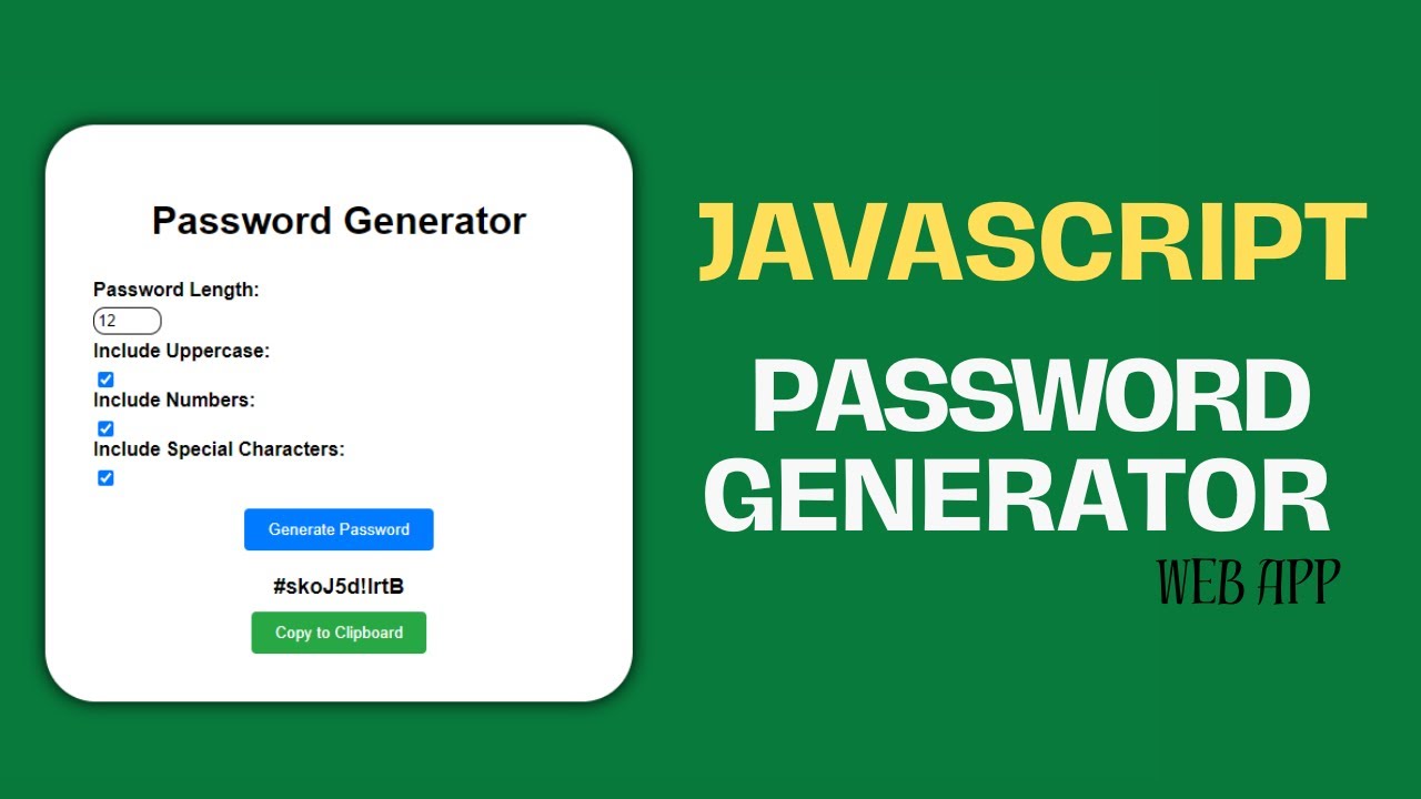How To Build A Password Generator Web App With Html Css And Javascript Youtube 3009