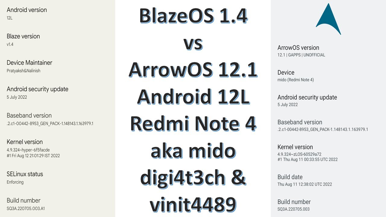 BlazeOS 1.4 vs ArrowOS 12.1,Android 12L,Redmi Note 4,Mido,Raw Review By DIGI4T3CH & VINIT4489 ...