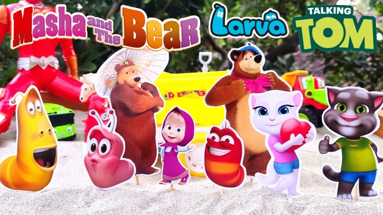 Masha And The Bear, Talking Tom & LARVA Bermain Di Rumah Pasir Boskio ...