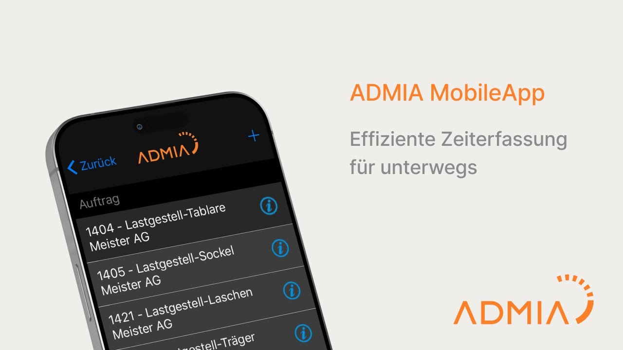ADMIA MobileApp | Zeit- und Leistungserfassung unterwegs - YouTube