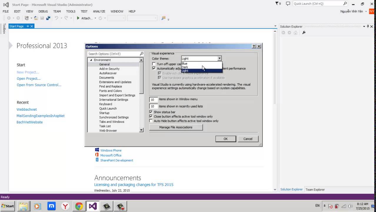 Hướng dẫn thay đổi theme visual studio 2013 - YouTube