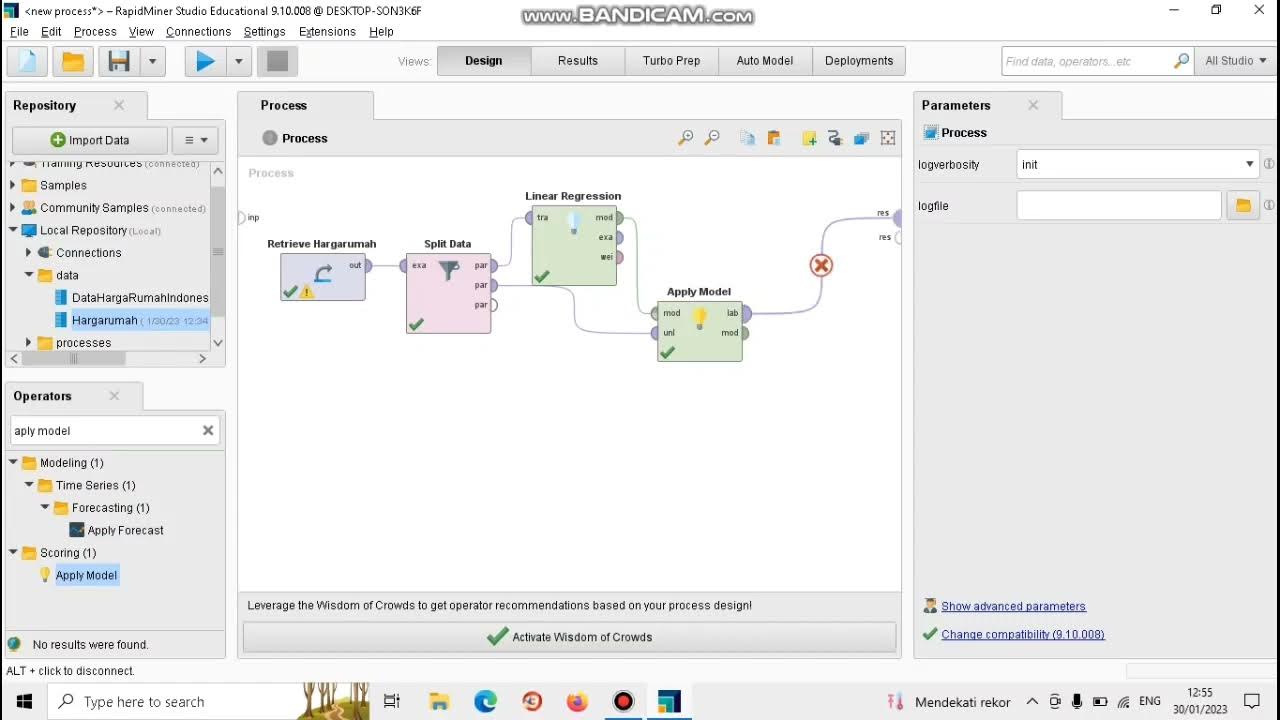 Menentukan harga rumah menggunakan Linear Regression RAPIDMINER - YouTube