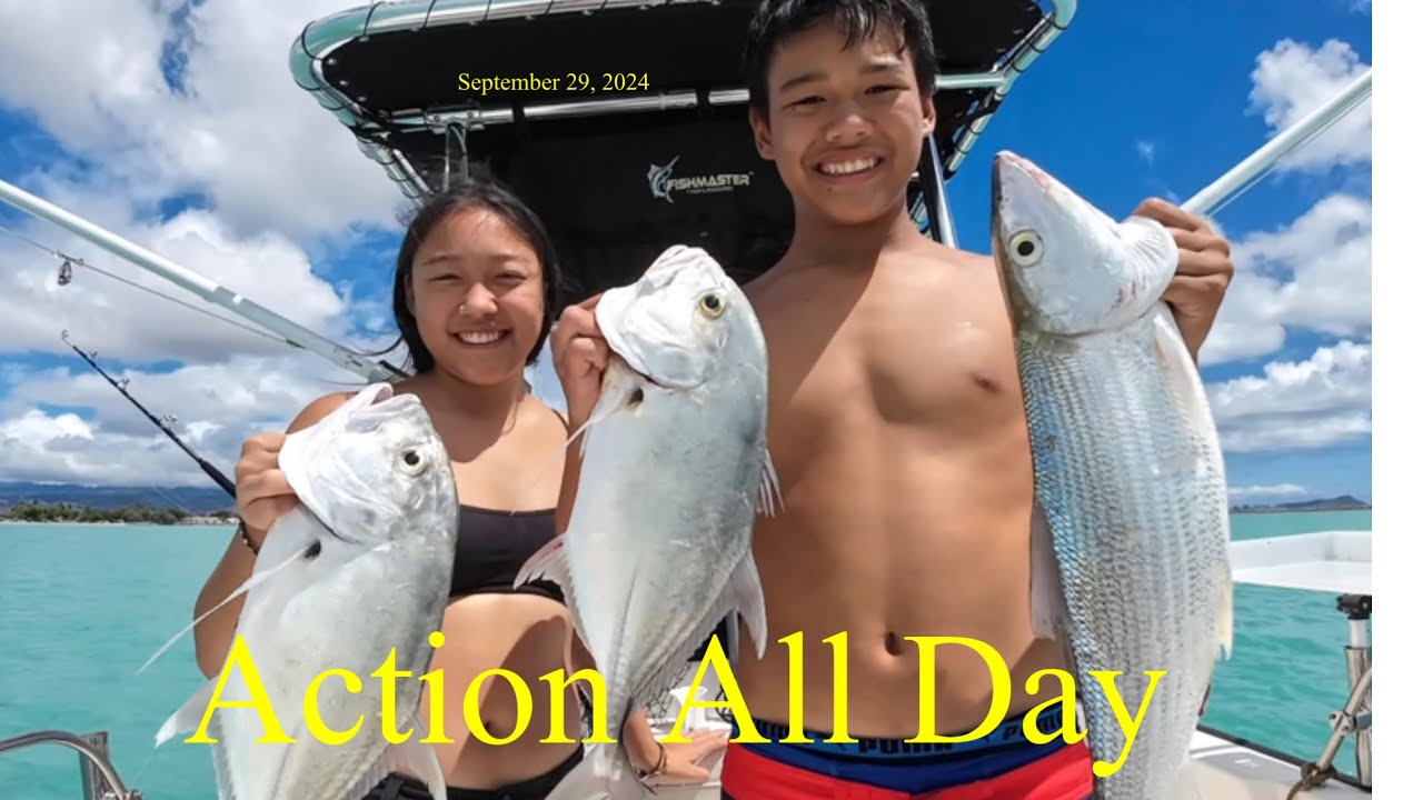Double Strike Papio Hawaii (Oahu) Fishing. Action All Day. - YouTube