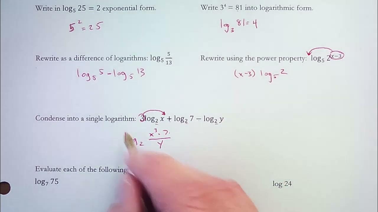Properties of Logarithms (Algebra 2 Ch 10 Rev pt 1) - YouTube