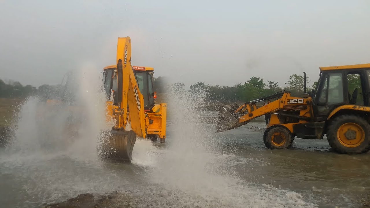 Amazing !! Washing JCB Backhoe in River and Working on Sandy Place ...