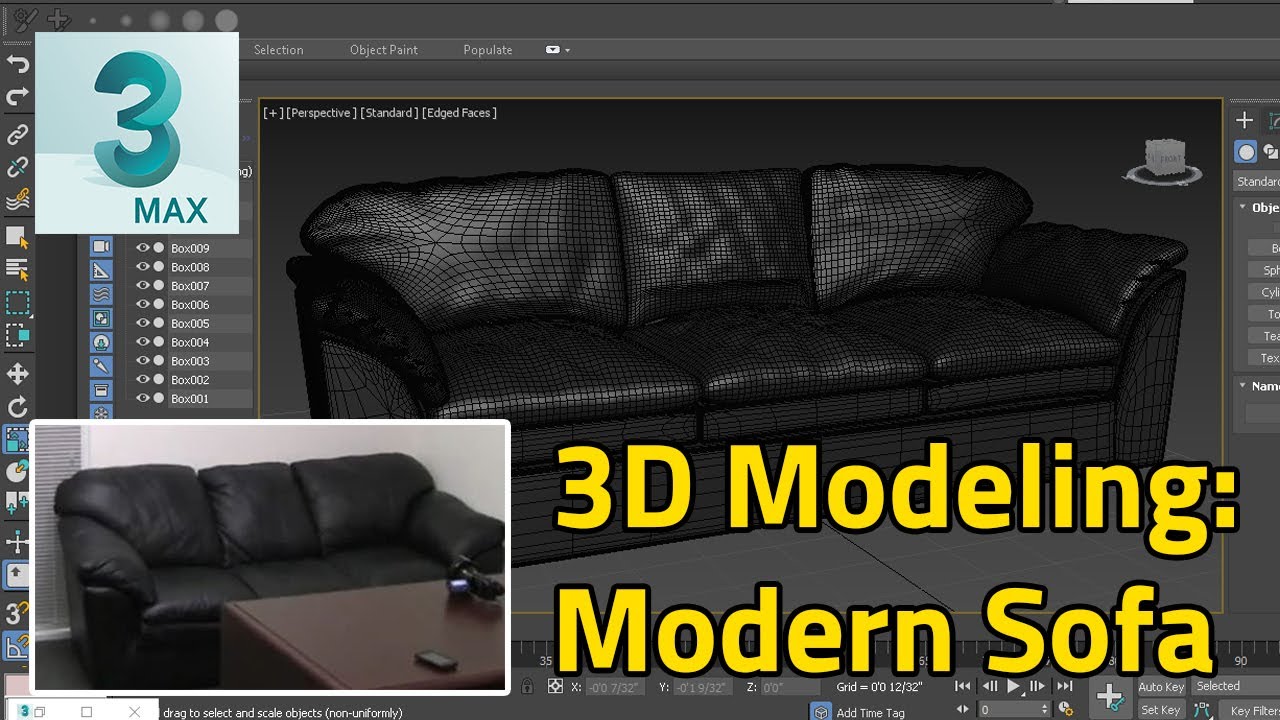 3ds Max Furniture 3D Modeling: Modern Sofa - YouTube
