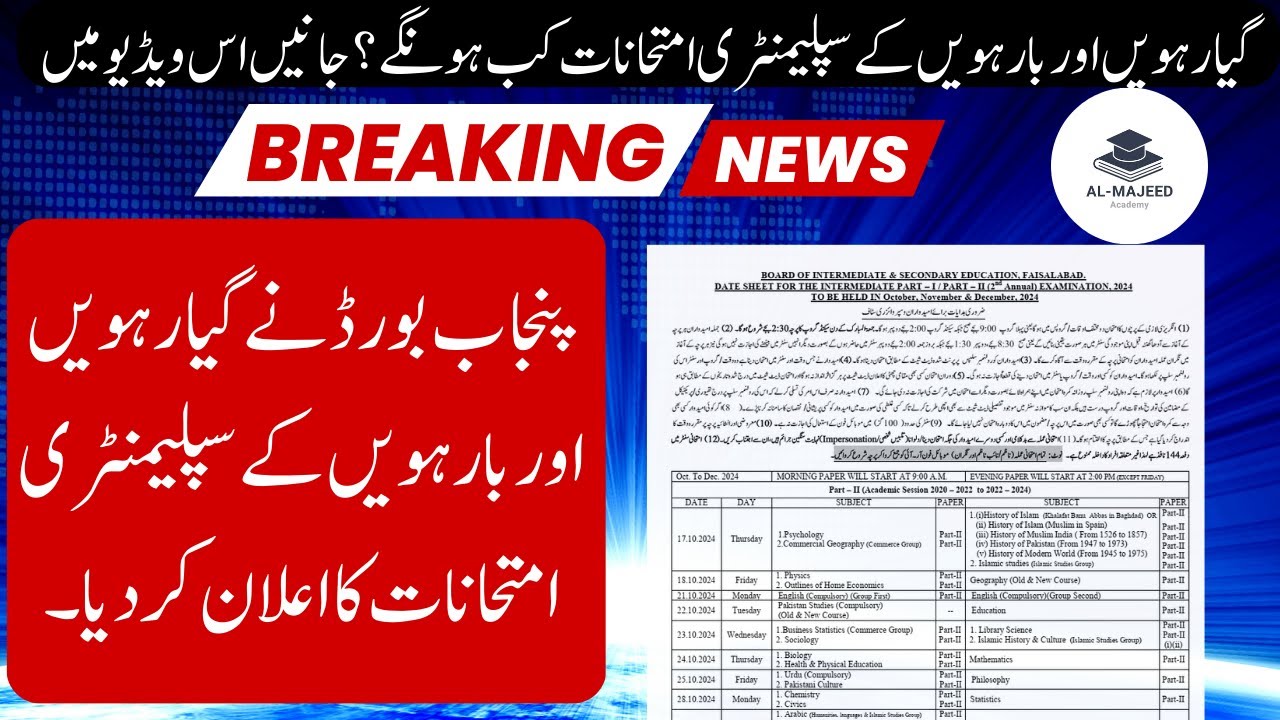 12th Class 2nd Annual Exams 2024 of All Punjab Boards | 2nd year Date ...