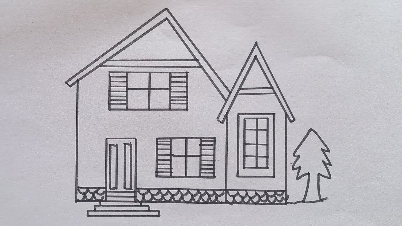 Easy house drawing for beginners // how to draw a house scenery - YouTube