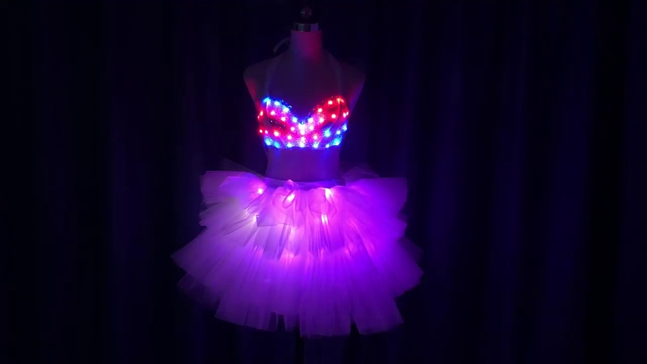 TC-0214 Full color LED bra and dress LED bikini LED sexy skirt - YouTube