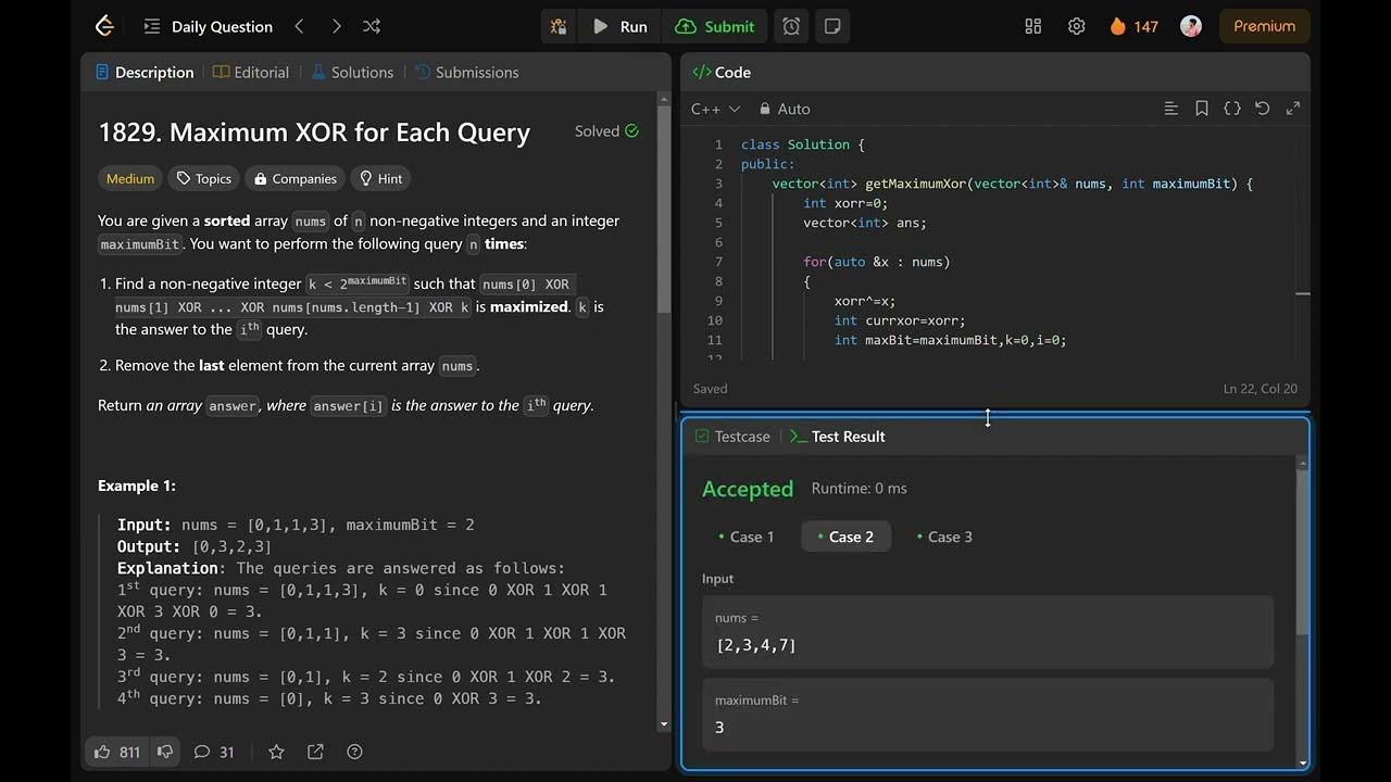 1829. Maximum XOR for Each Query | C++ | Simple and easy explanation | Leetcode daily | DSA ...