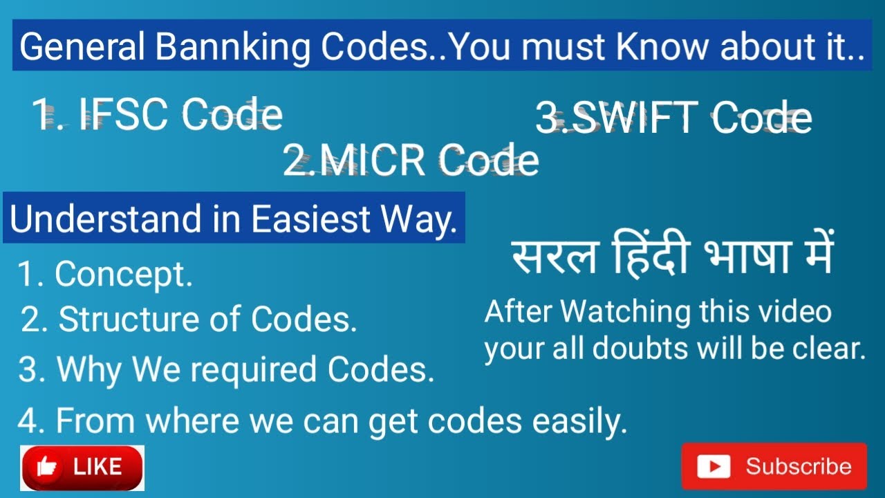 BANKING CODES-IFSC,MICR & SWIFT CODE | UNDERSTAND IN HINDI SIMPLE LANGUAGE | #IFSC #MICR # ...