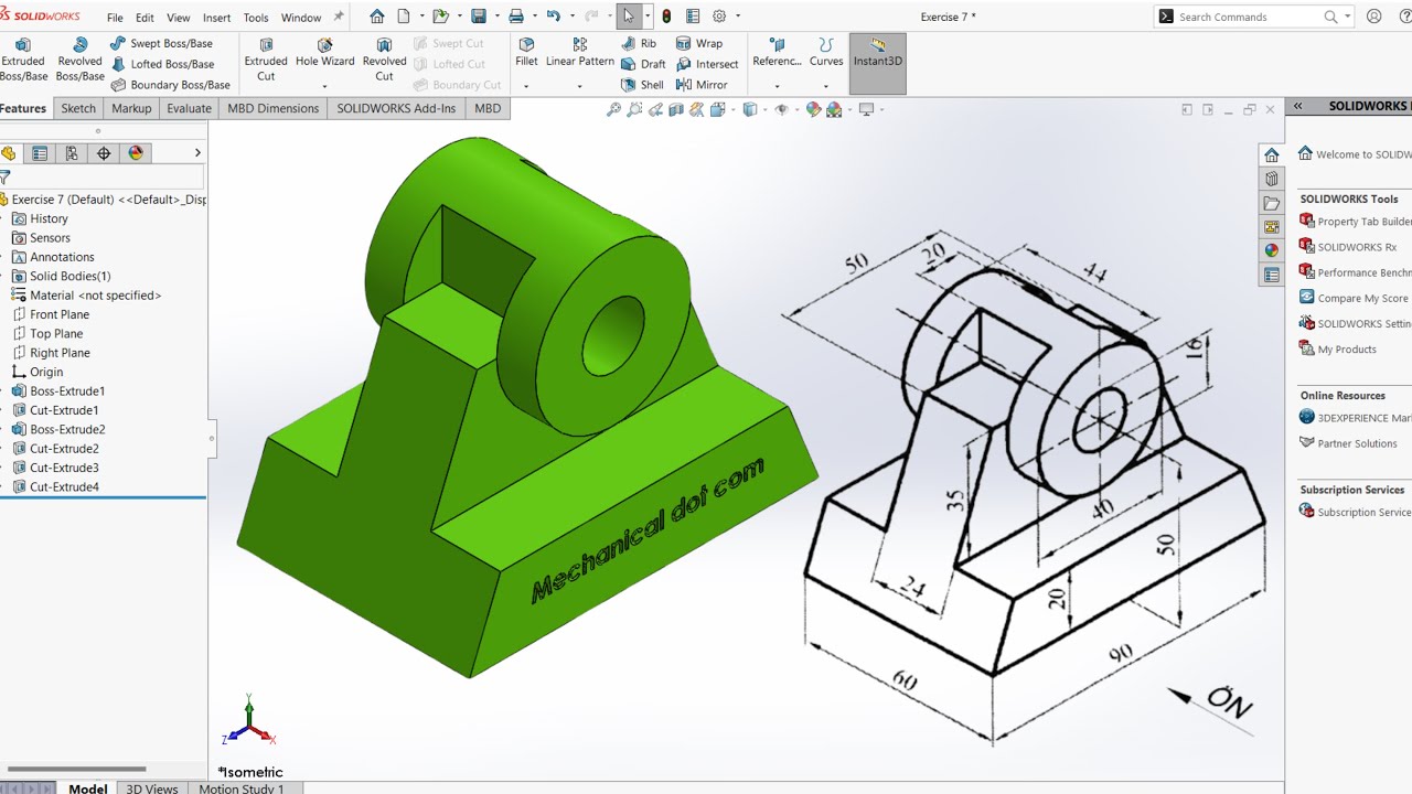 SolidWorks Exercises Tutorial for Beginners #7 | SolidWorks Tutorials ...