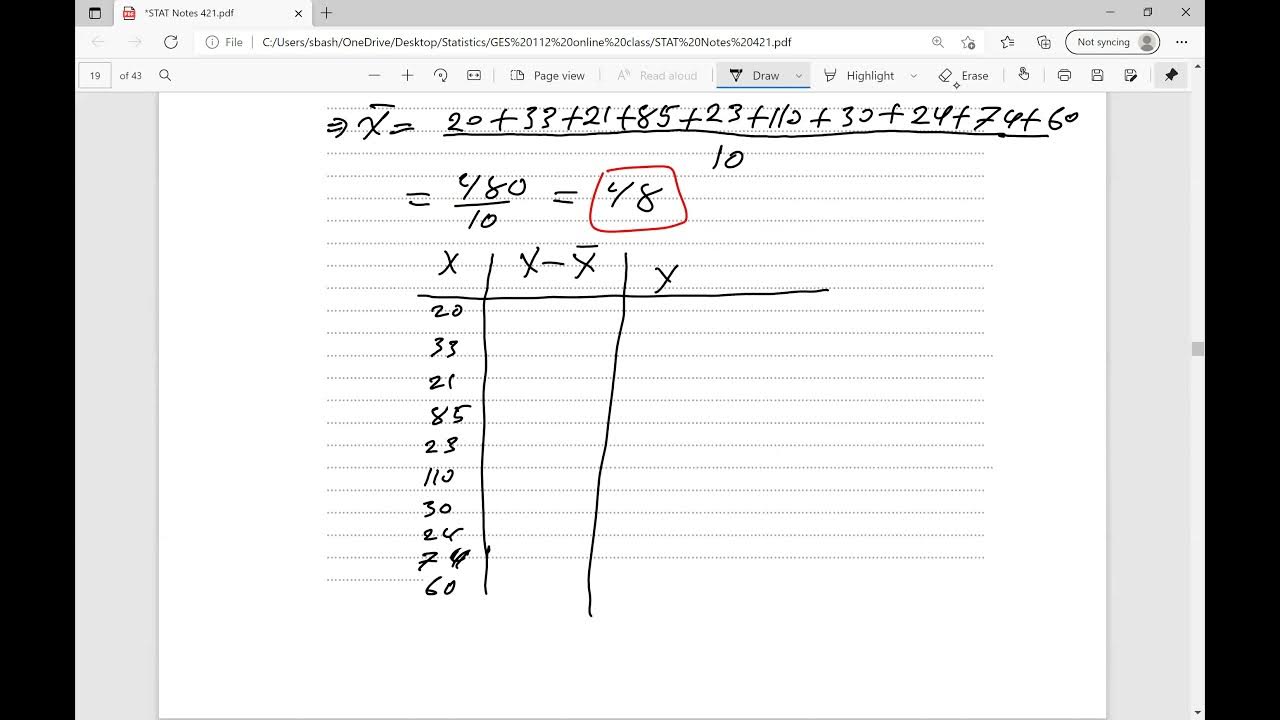 Statistics Variance And Standard Deviation Of Ungrouped Data Youtube