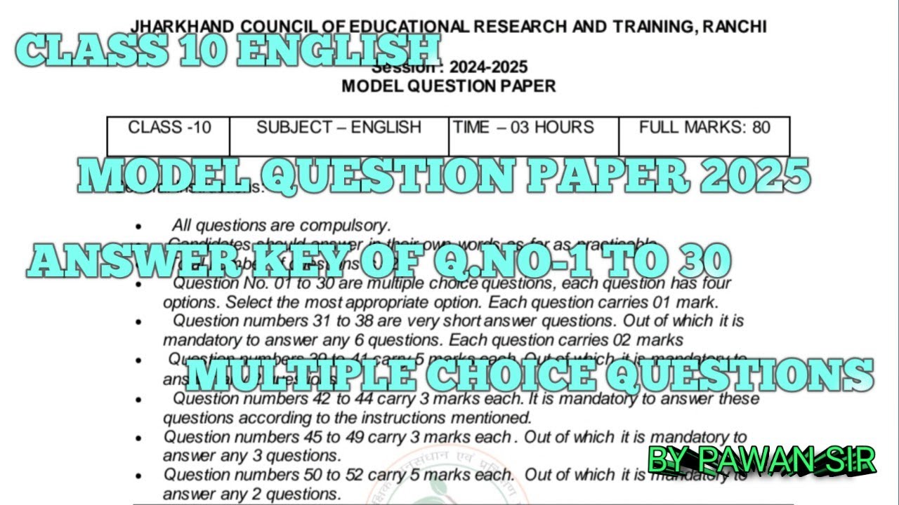 Class X English Model Question paper 2025 Answer with explanation MCQ Q ...