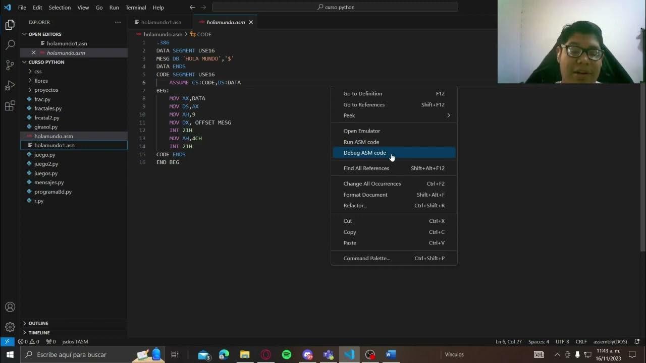 programar masm en vsc ‐ Daniel Martin Lopez Torres - YouTube