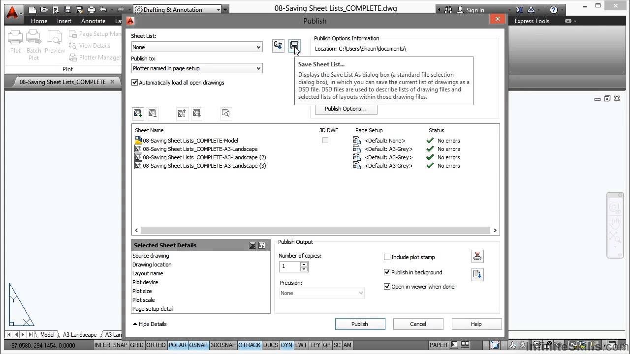 AutoCAD Plotting and Publishing Tutorial | Saving Sheet Lists - YouTube