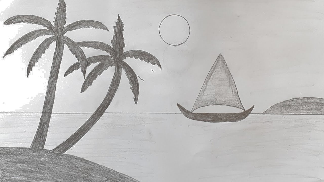 Simple Drawing || How To Draw a Beautiful Scenery - YouTube