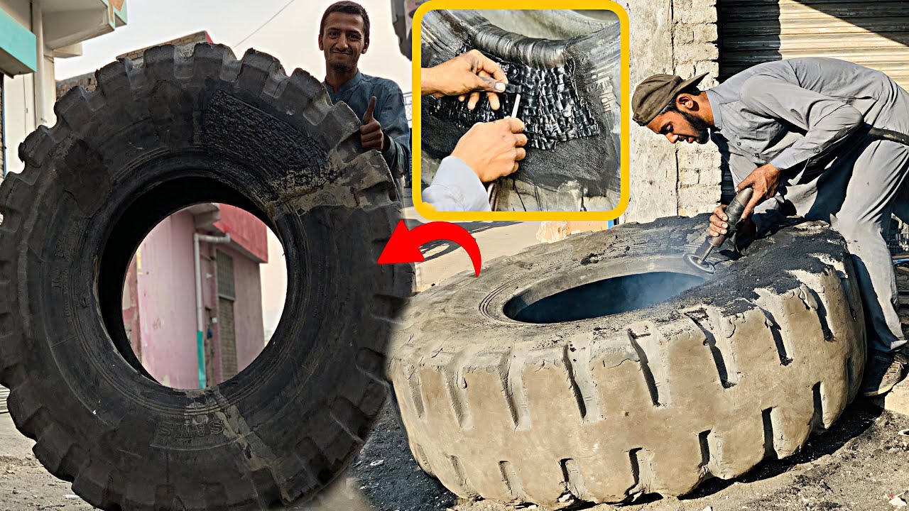 big Loader Machine Tyre Repairing || Retreading old Tyre. - YouTube
