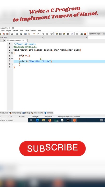 Write a C Program to implement Towers of Hanoi | #coding #programminglanguage #viral - YouTube