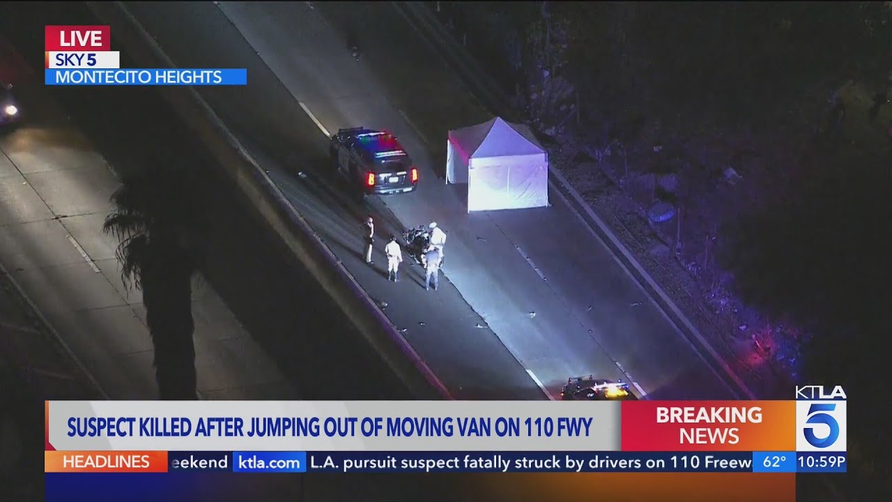 Suspect killed after jumping out of moving van on L.A. freeway - YouTube