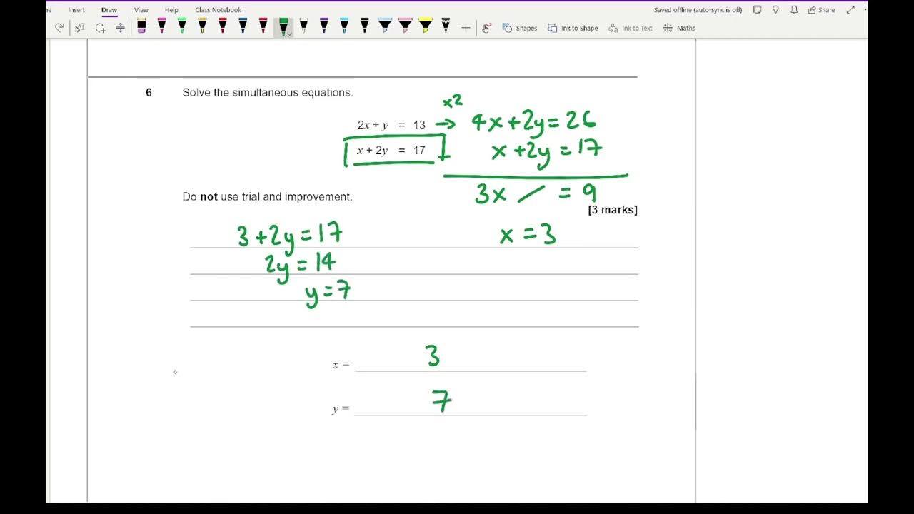 Simultaneous Equations Topic Test GCSE Maths Foundation Exam Questions ...