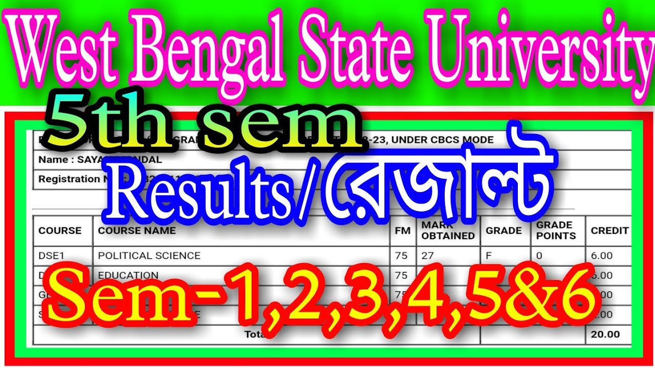 রেজাল্ট 5th সেমিস্টার Sem 5 Results College semester 5 Results West Bengal State University ...