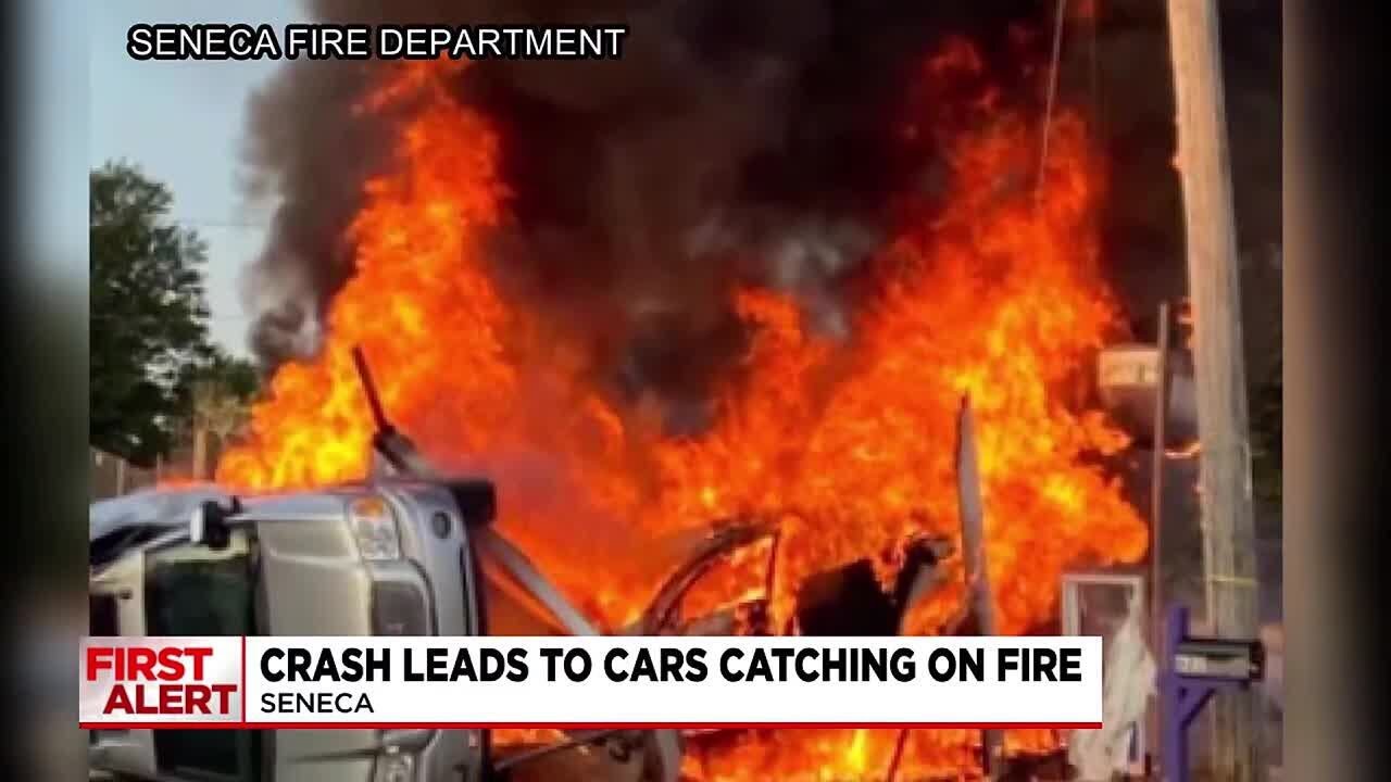 Crash leads to multi-vehicle fire, officials say - YouTube