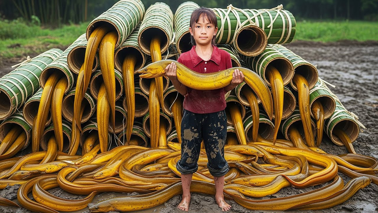 How to Build a Giant Bamboo Eel Traps - Harvesting 1000+ HUGE Wild Eels ...
