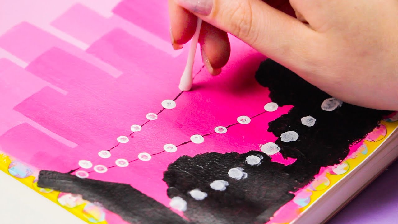 String Lights Painting | Pink Cityscape Landscape with Acrylic Paints ...