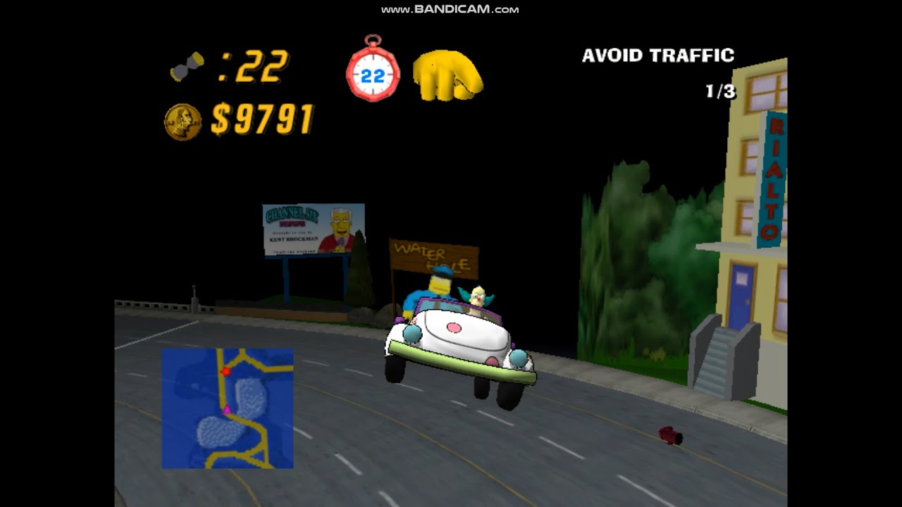 SIMPSONS ROAD RAGE KRUSTY...2D FLAT CHARACTERS.....NIGHTTIME DRIVING ...