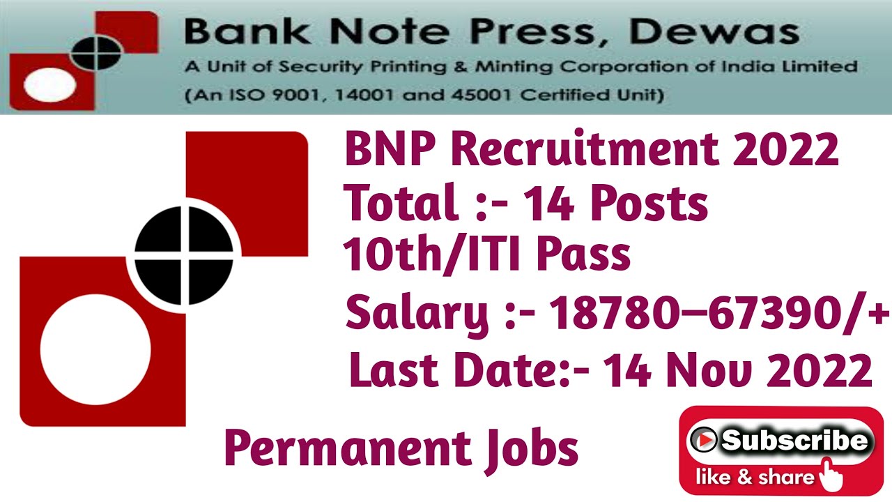 Bank Note Press Recruitment 2022 | 14 Posts | Bank Note Press (BNP ...